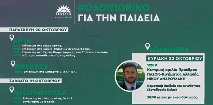 ΠΑΣΟΚ- Κίνημα Αλλαγής: Οδοιπορικό για την Παιδεία στην Ήπειρο